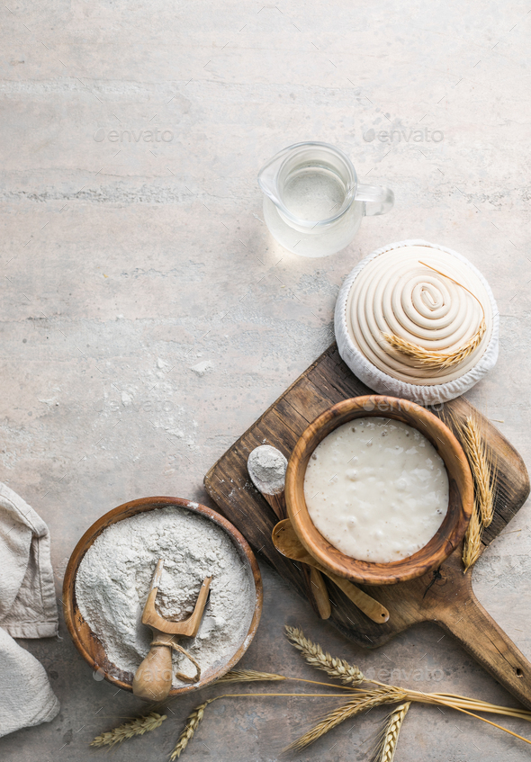 leaven for bread is active. Starter sourdough fermented mixture of ...