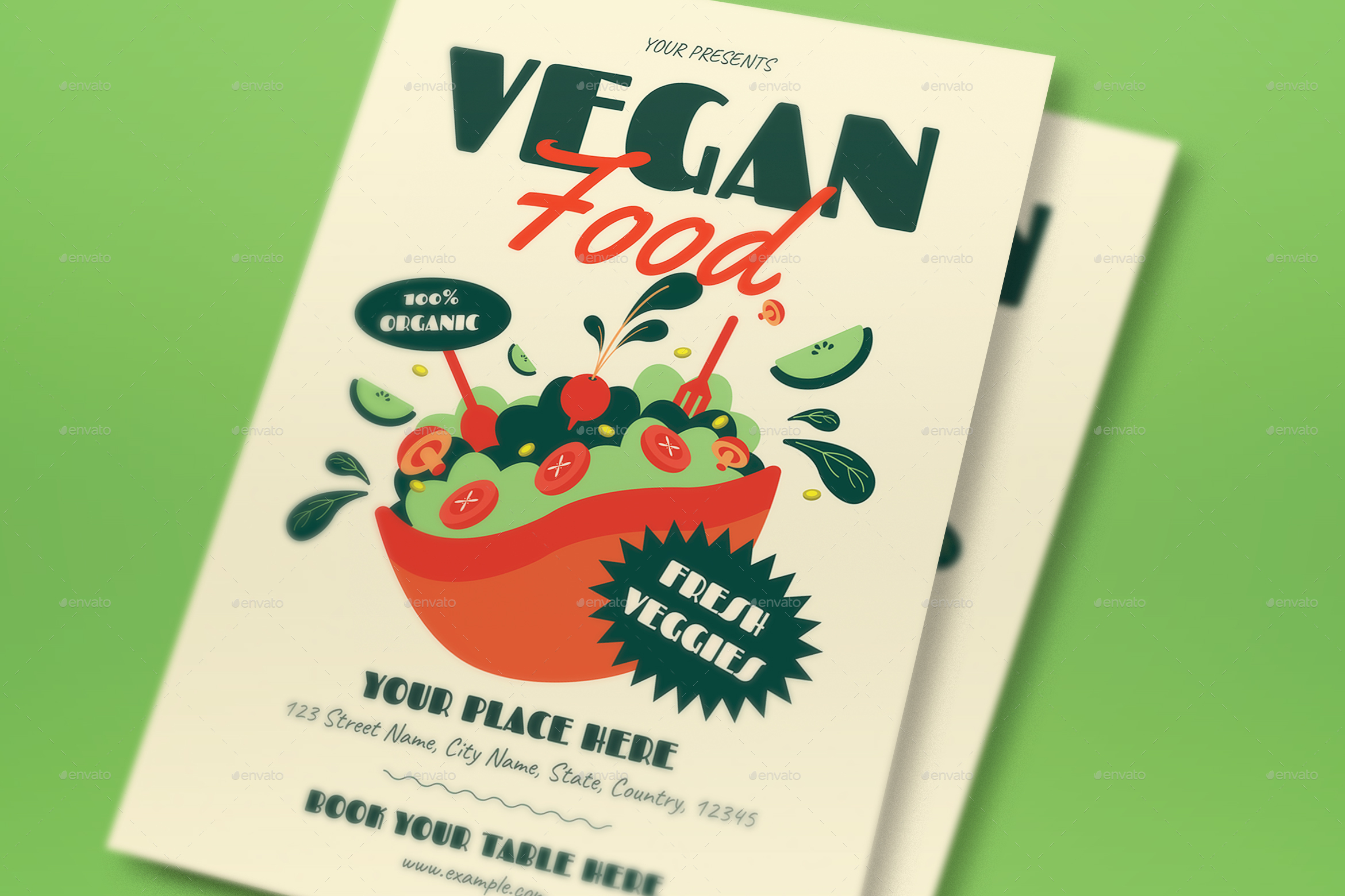 Green Flat Design Vegan Food Flyer Set, Print Templates | GraphicRiver