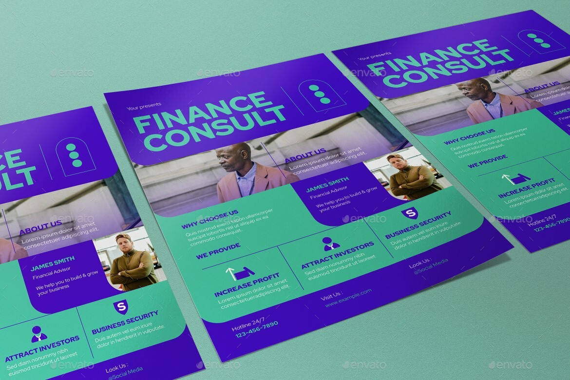 Purple Flat Design Finance Consult Flyer, Print Templates | GraphicRiver