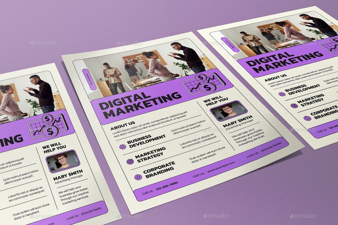 Purple Pop Art Digital Marketing Flyer, Print Templates | GraphicRiver