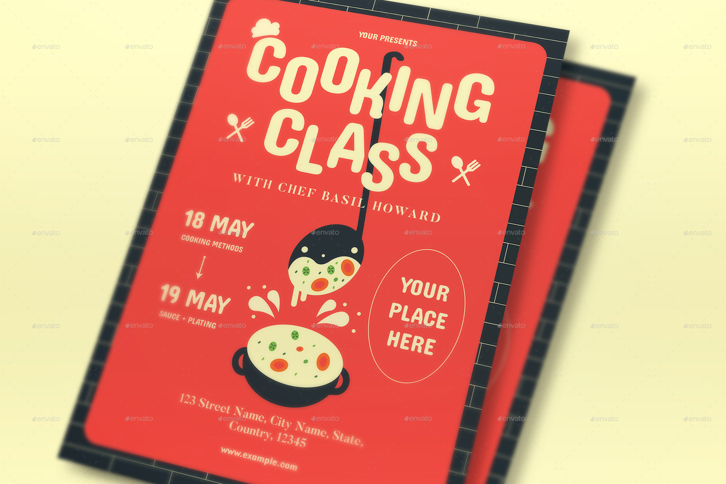 Red Retro Cooking Class Flyer Set, Print Templates | GraphicRiver
