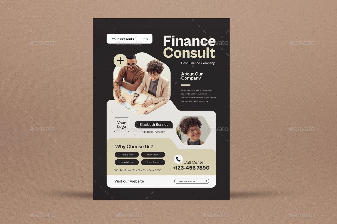 Black Modern Finance Consult Flyer, Print Templates | GraphicRiver