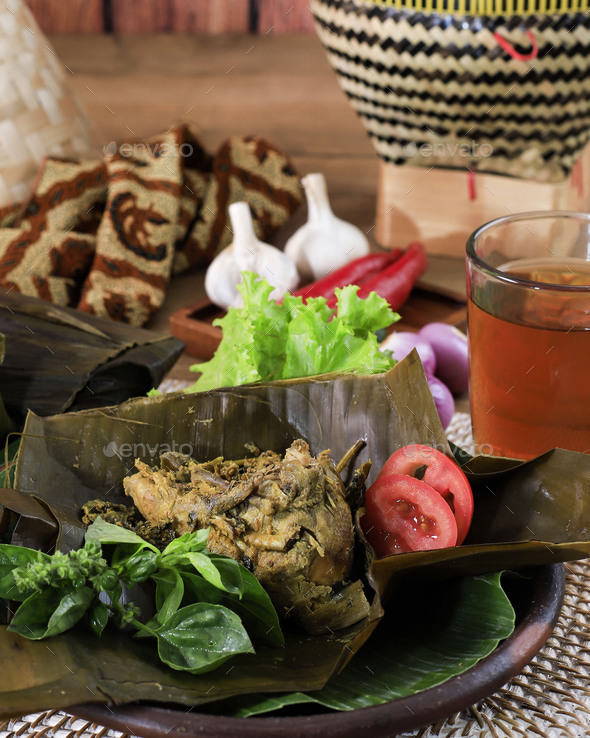 Pepes Ayam Sunda or Steamed Chicken in Banana Leaf Stock Photo by ...