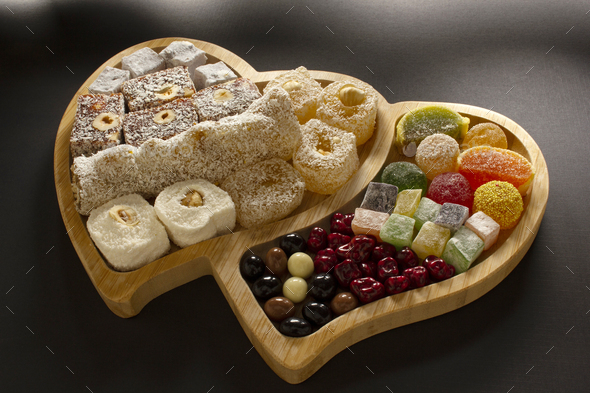 Traditional Turkish delight with hazelnut, pistachio and plain. Stock ...