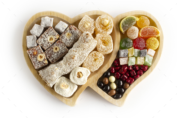 Traditional Turkish delight with hazelnut, pistachio and plain. Stock ...