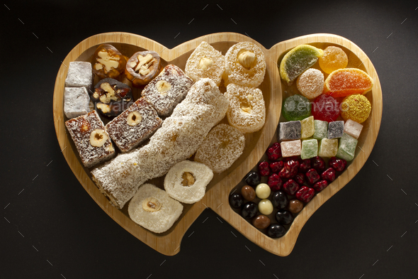 Traditional Turkish delight with hazelnut, pistachio and plain. Stock ...