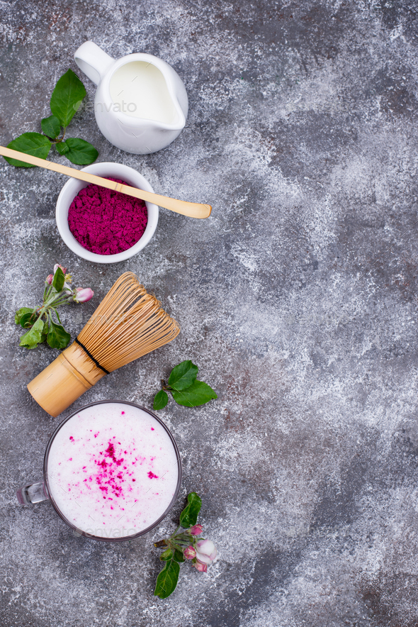 Pink matcha latte with milk Stock Photo by furmanphoto | PhotoDune