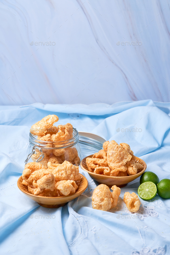 Chicharron, deep fried pork rinds, crispy pork skin pieces, traditional ...