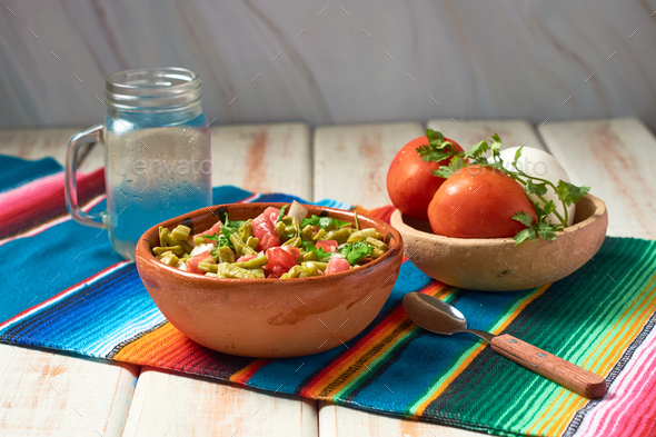 Traditional mexican nopal cactus salad or nopales a la mexicana. Vegan ...