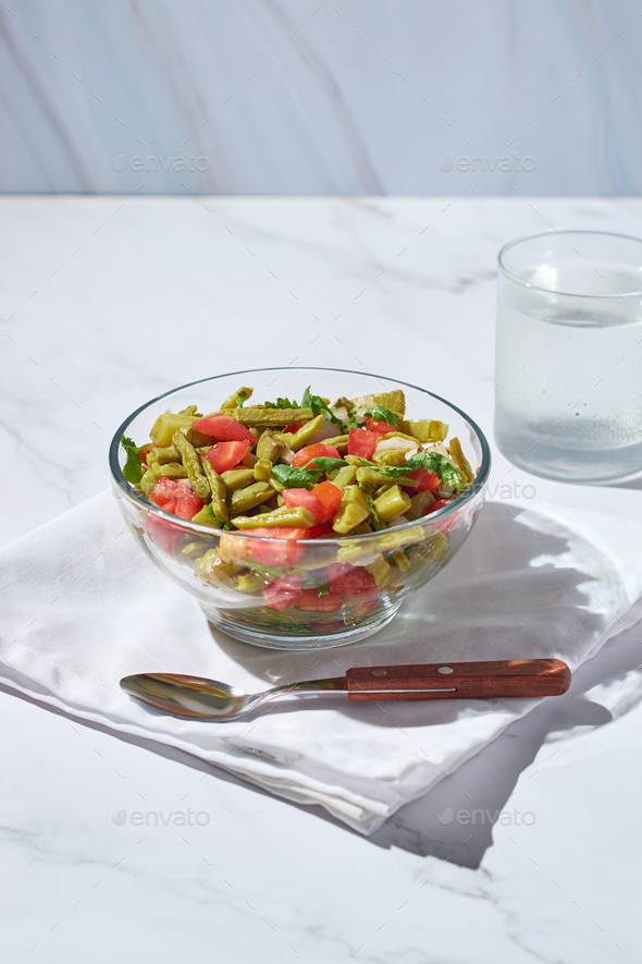 Traditional mexican nopal cactus salad or nopales a la mexicana. Vegan ...