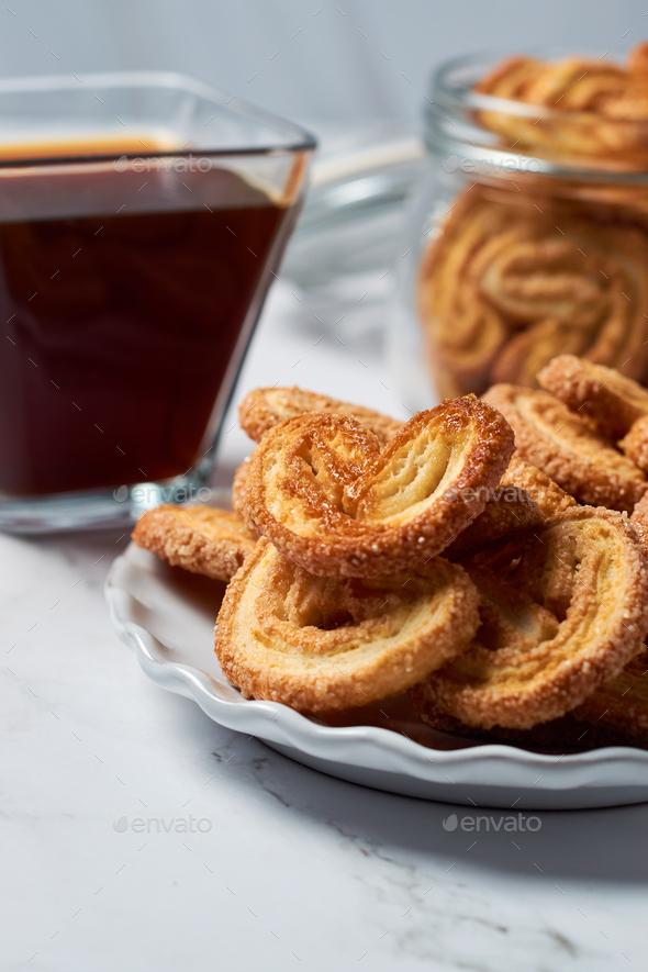 Puff pastry cookies palmier or elephant ears, caramelized and crunchy ...