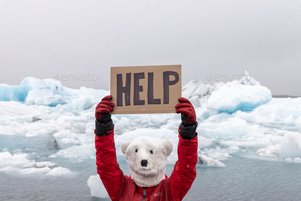 Call for help from activist in polar bear mask, climate crisis, global ...