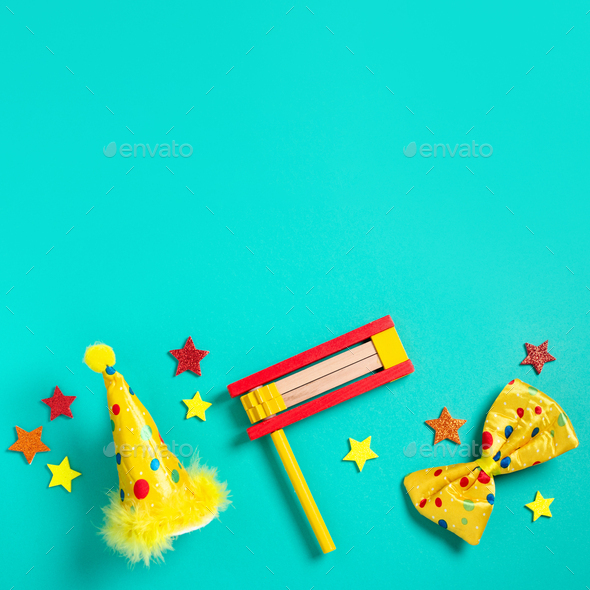 Purim carnival frame with traditional cookies, costume accessories and ...