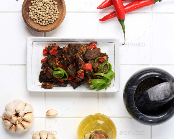 Balado Paru, Dishes Made from Beef Lungs Cooked Spicy with Red Chilli ...