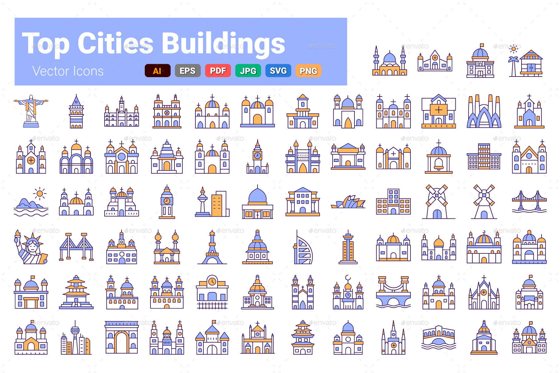 Top Cities Building Icons pack | AI | EPS | SVG, Icons | GraphicRiver