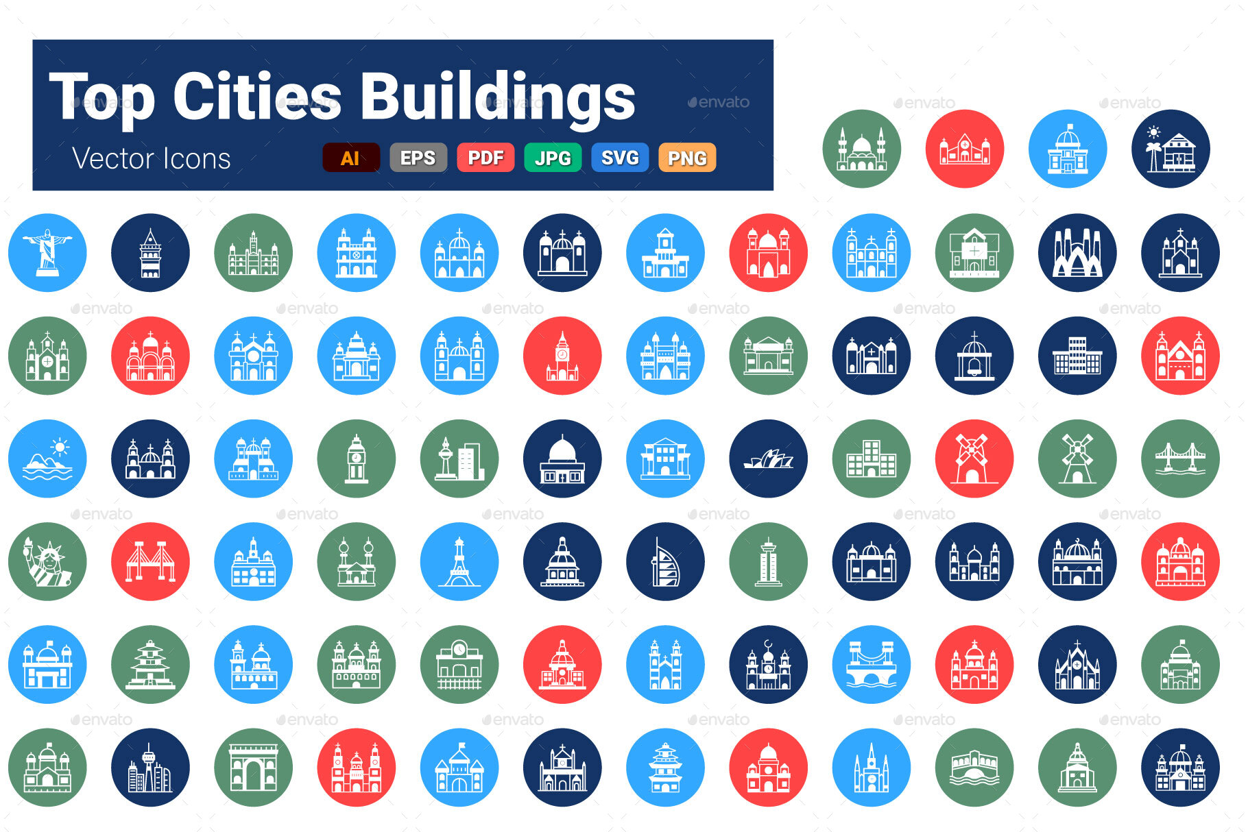 Top Cities Building Icons pack | AI | EPS | SVG, Icons | GraphicRiver