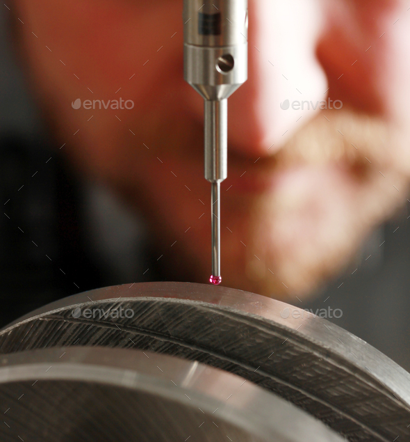 CNC milling machine. Quality control measurement probe. Stock Photo by ...