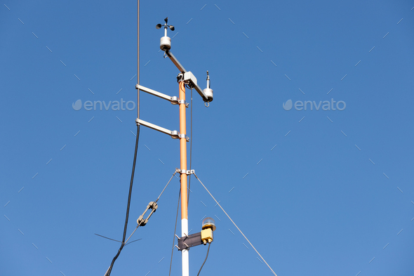 Close-up weather station wind speed direction measurement sensor gauge ...