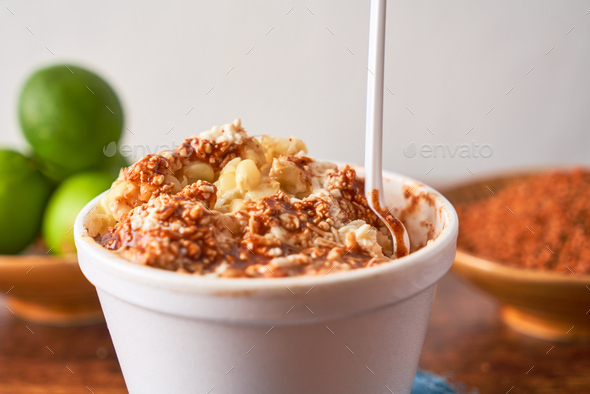 Esquite, mexican corn salad with chili and cheese, street food from ...