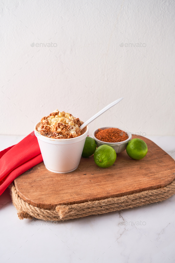 Esquite, mexican corn salad with chili and cheese, street food from ...