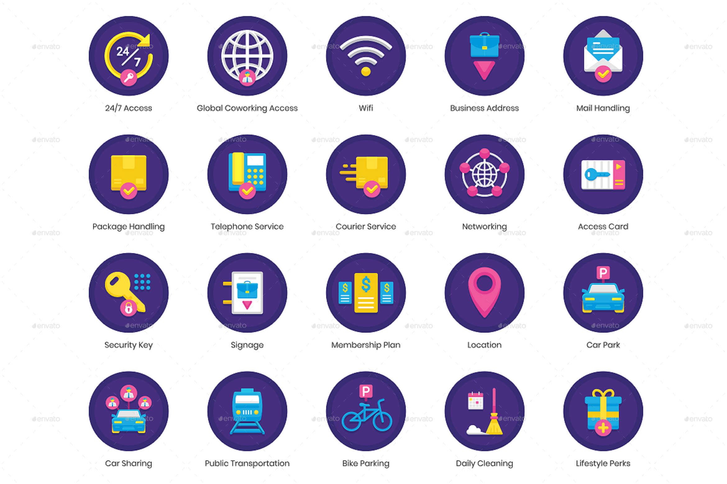 100 Coworking Space Icons - Orchid Series, Icons | GraphicRiver