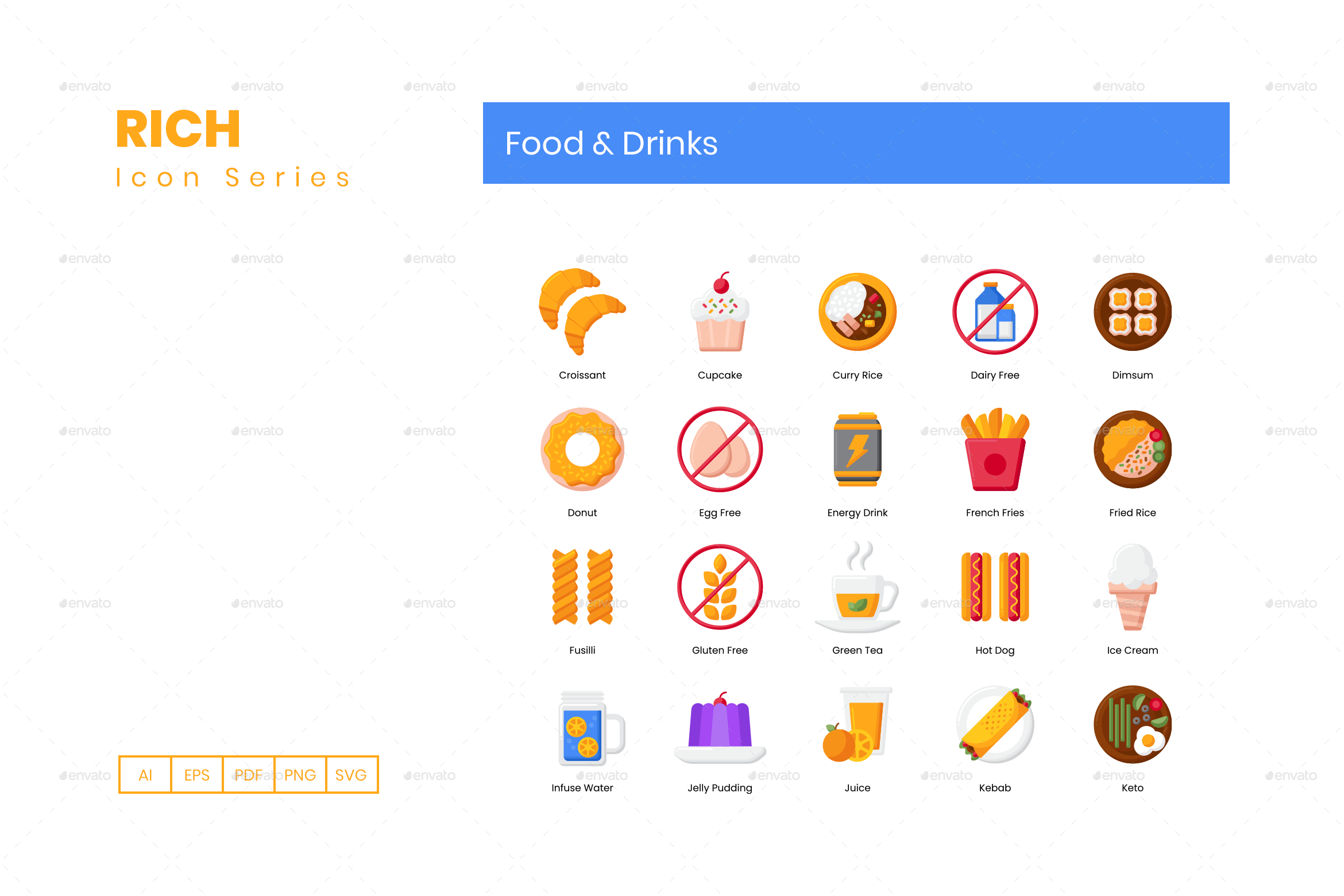 100 Food and Drinks Icons - Rich, Icons | GraphicRiver