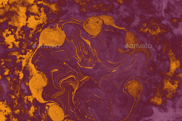 Texture of paper marbling design pattern in dark yellow and purp colors ...