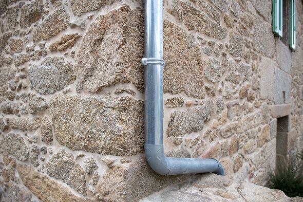 Rain Water Draining Gutter of a antique stone house. Galicia, Spain ...