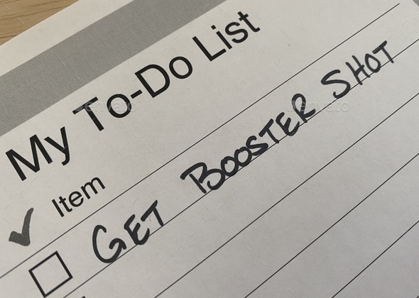 Printed to-do list with checkboxes and single task - get booster shot ...