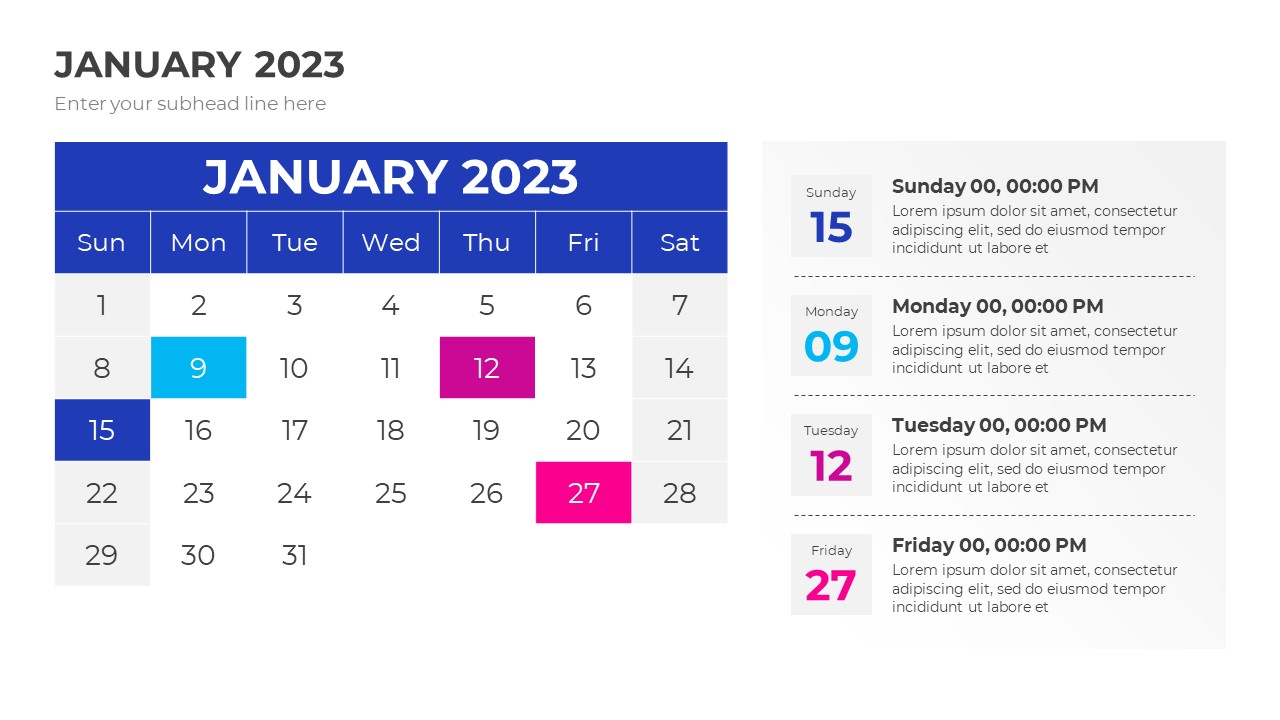 Calendar 2023 Google Slides Template Design, Presentation Templates