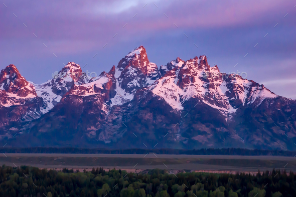 Closeup shot of the Grand Teton National Park, Mount Moran in the USA ...