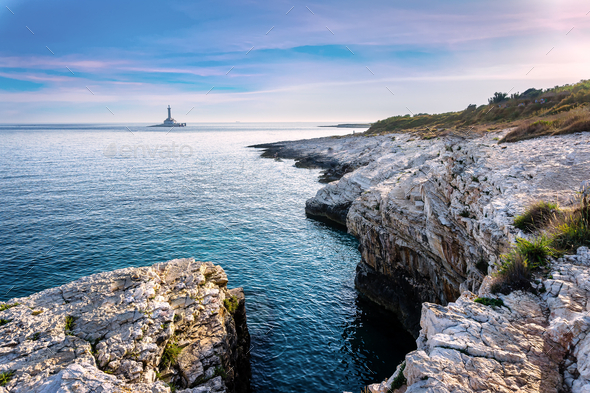 Cliffs along the coastline in Kamenjak National Park in Premantura ...