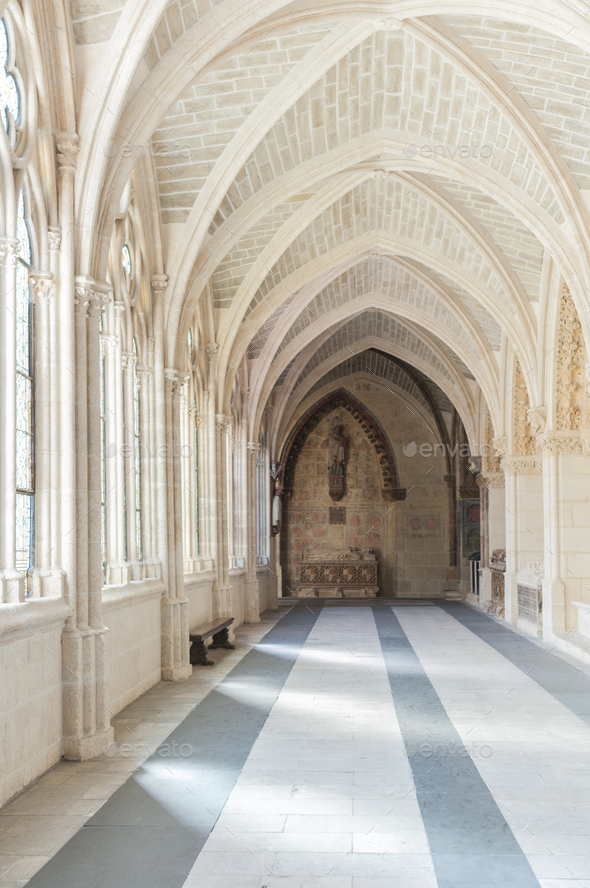 Corridor of a an antic building in the city of Burgos, Castile and Leon ...