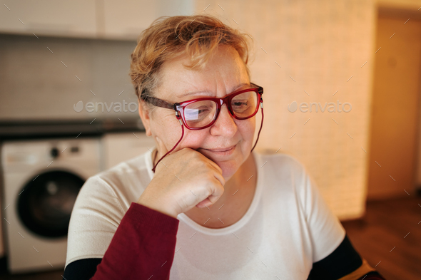 At Home Portrait of a Positive, Fat Women in Her 70s Stock Photo by ...