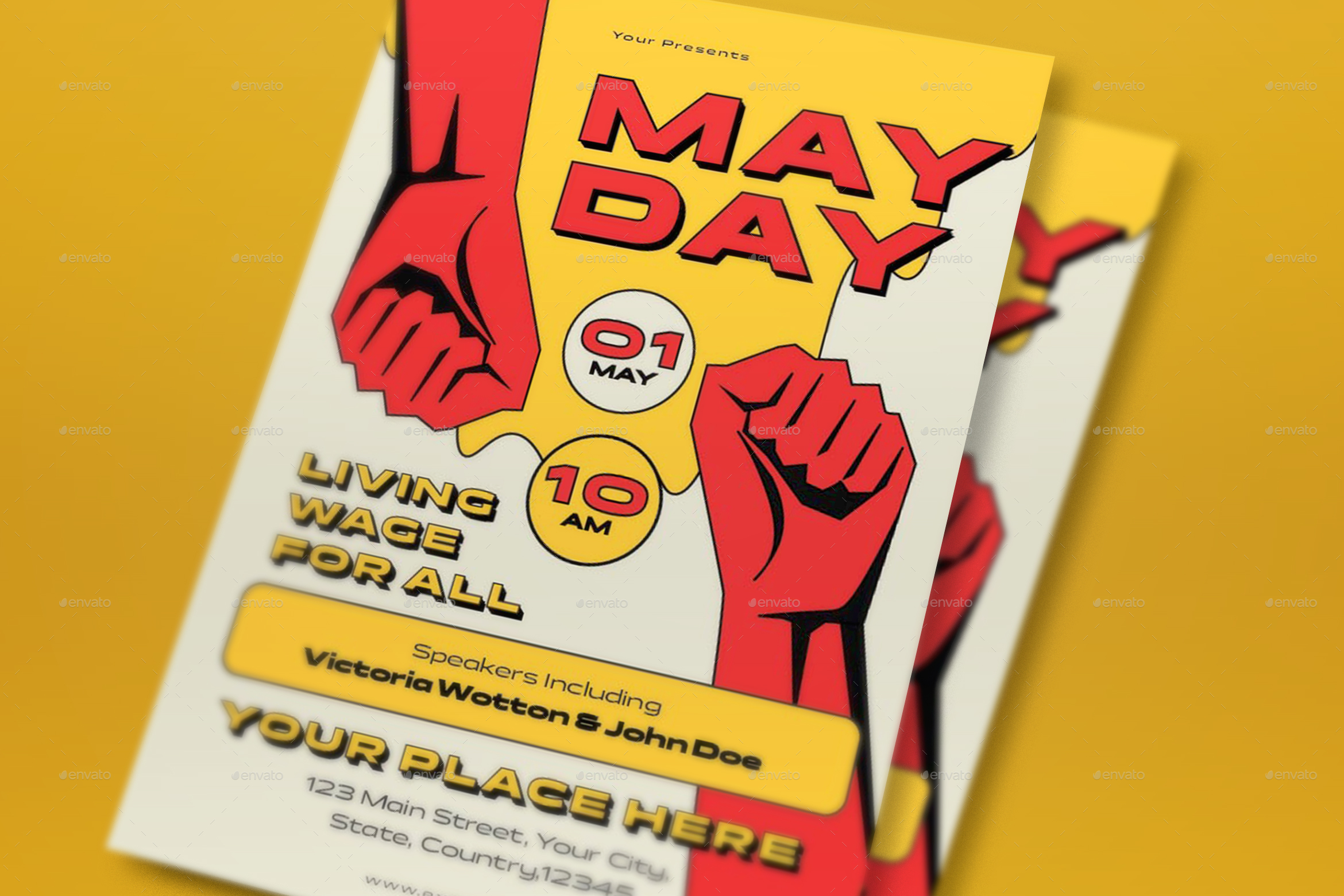 Yellow Vintage May Day Flyer Set, Print Templates | GraphicRiver