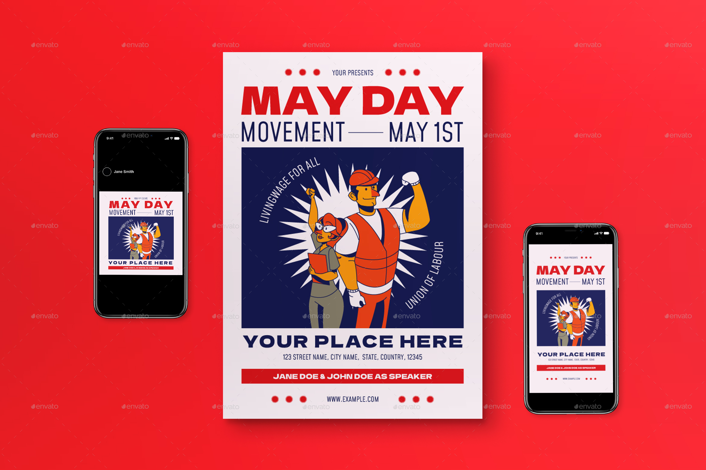 White Flat Design May Day Flyer Set, Print Templates | GraphicRiver