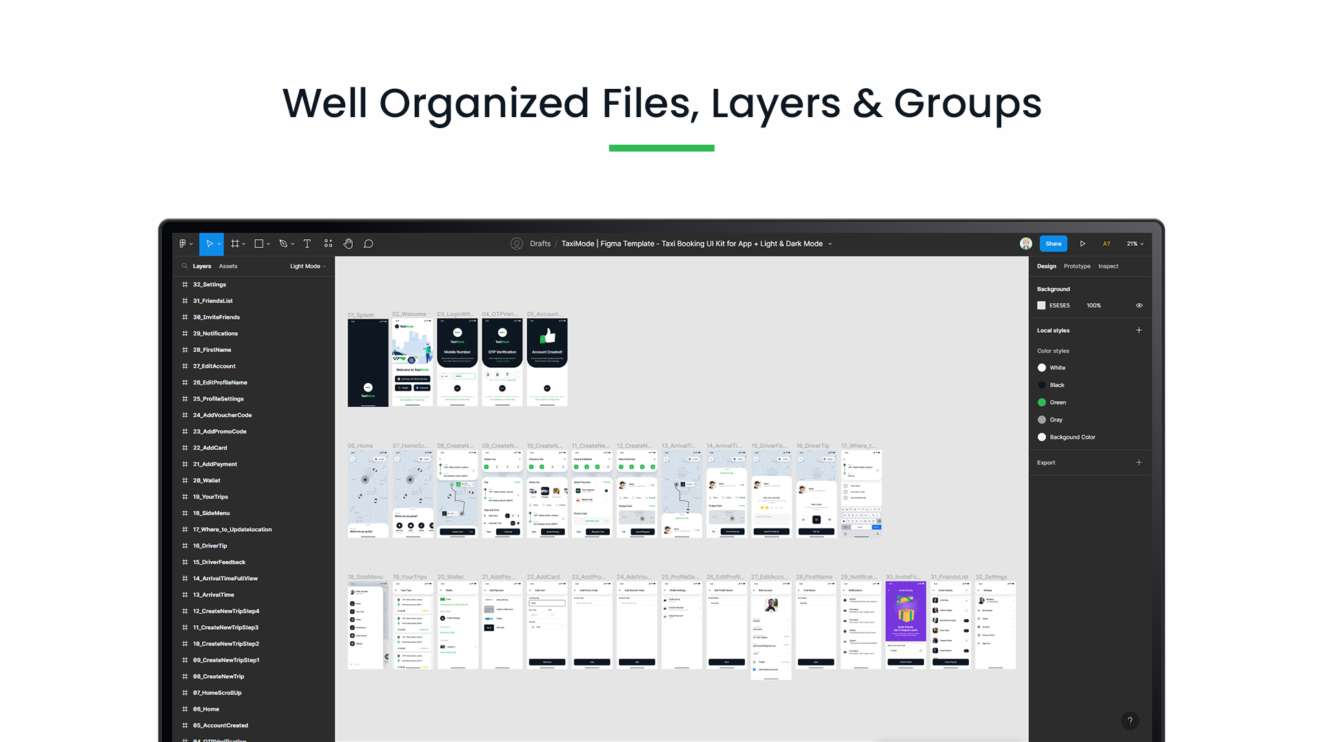 TaxiMode | Figma Template - Taxi Booking UI Kit for App + Light & Dark Mode by Shreyanshi_Infotech