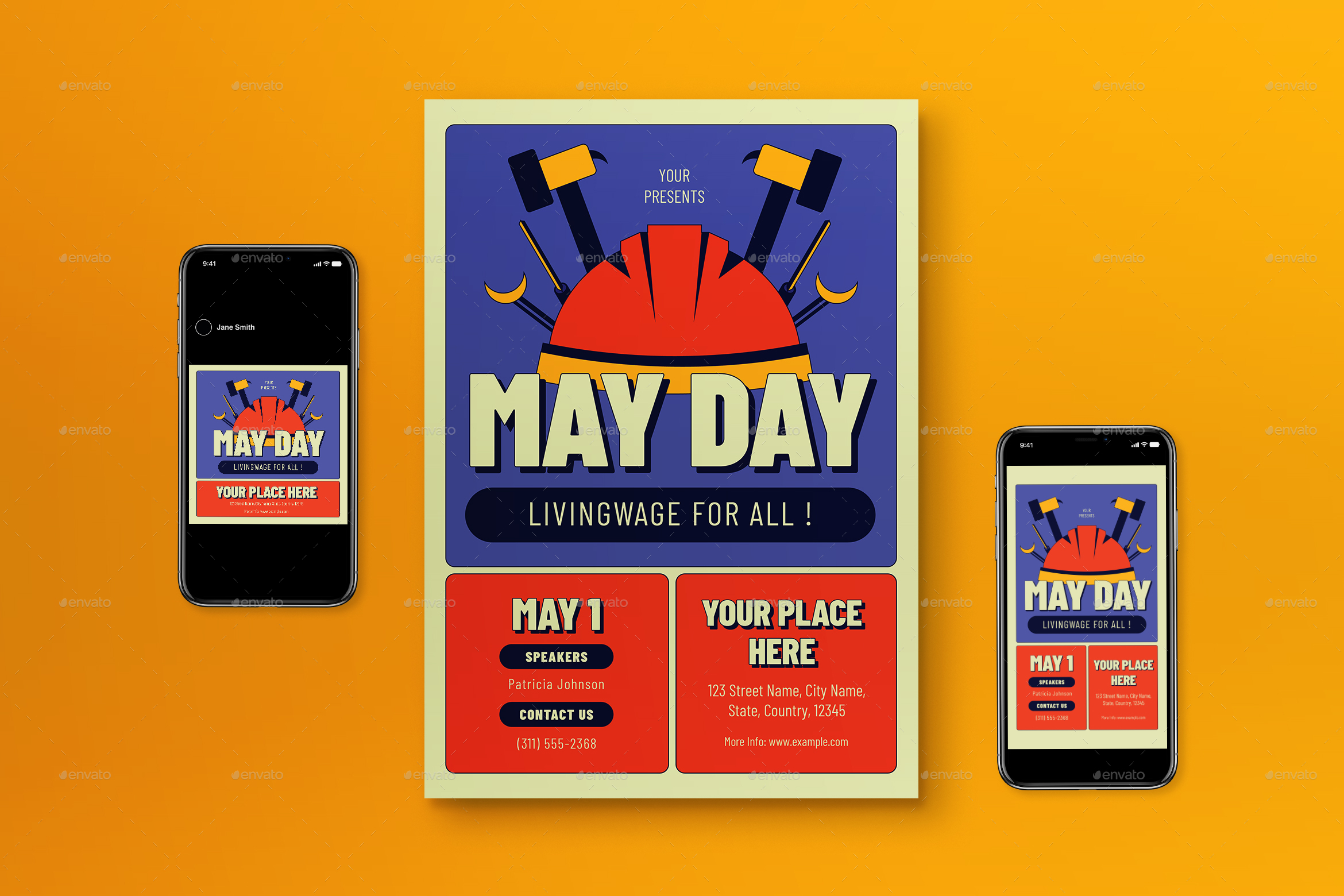 Orange Flat Design May Day Flyer Set, Print Templates | GraphicRiver