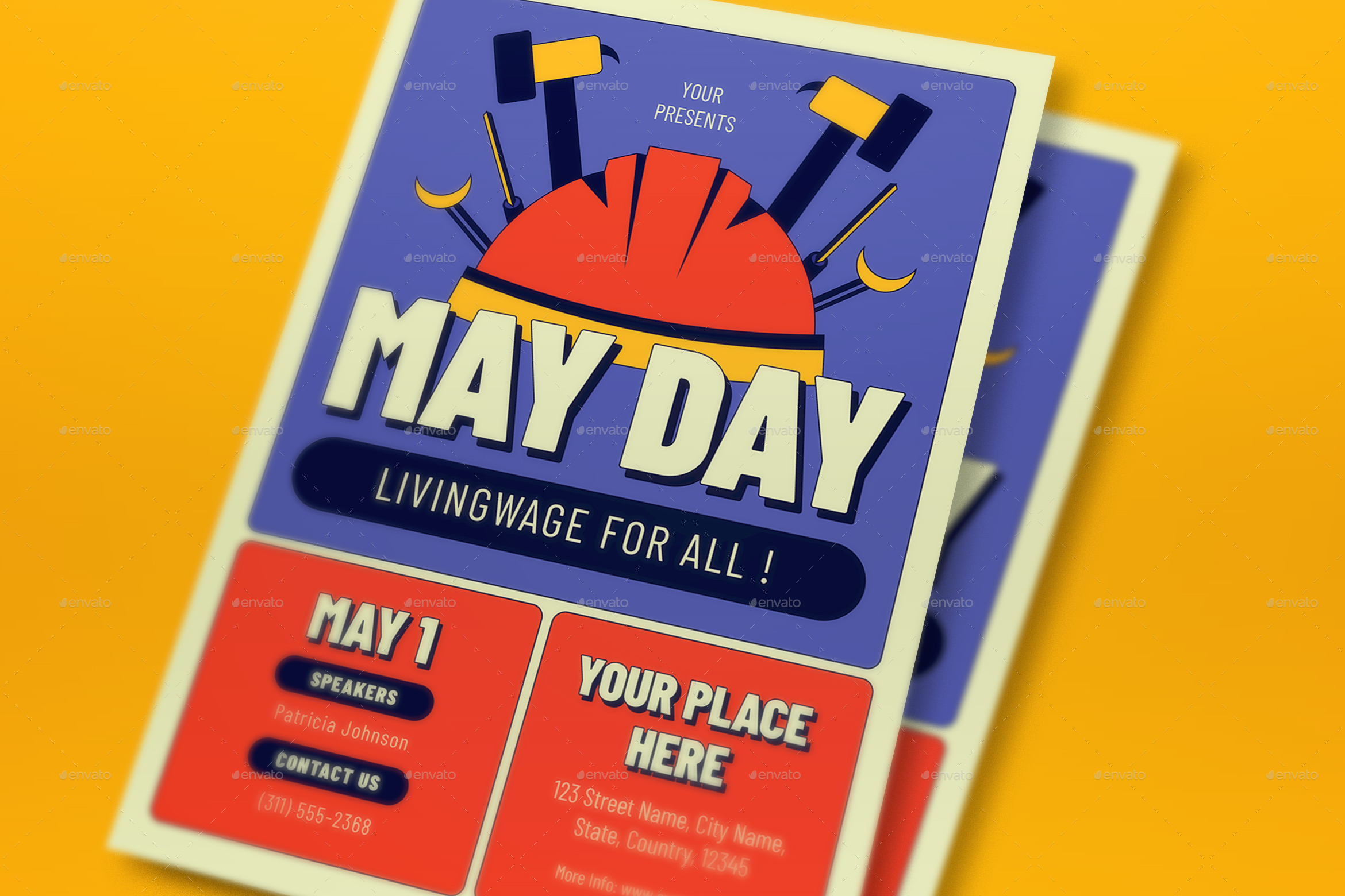 Orange Flat Design May Day Flyer Set, Print Templates | GraphicRiver