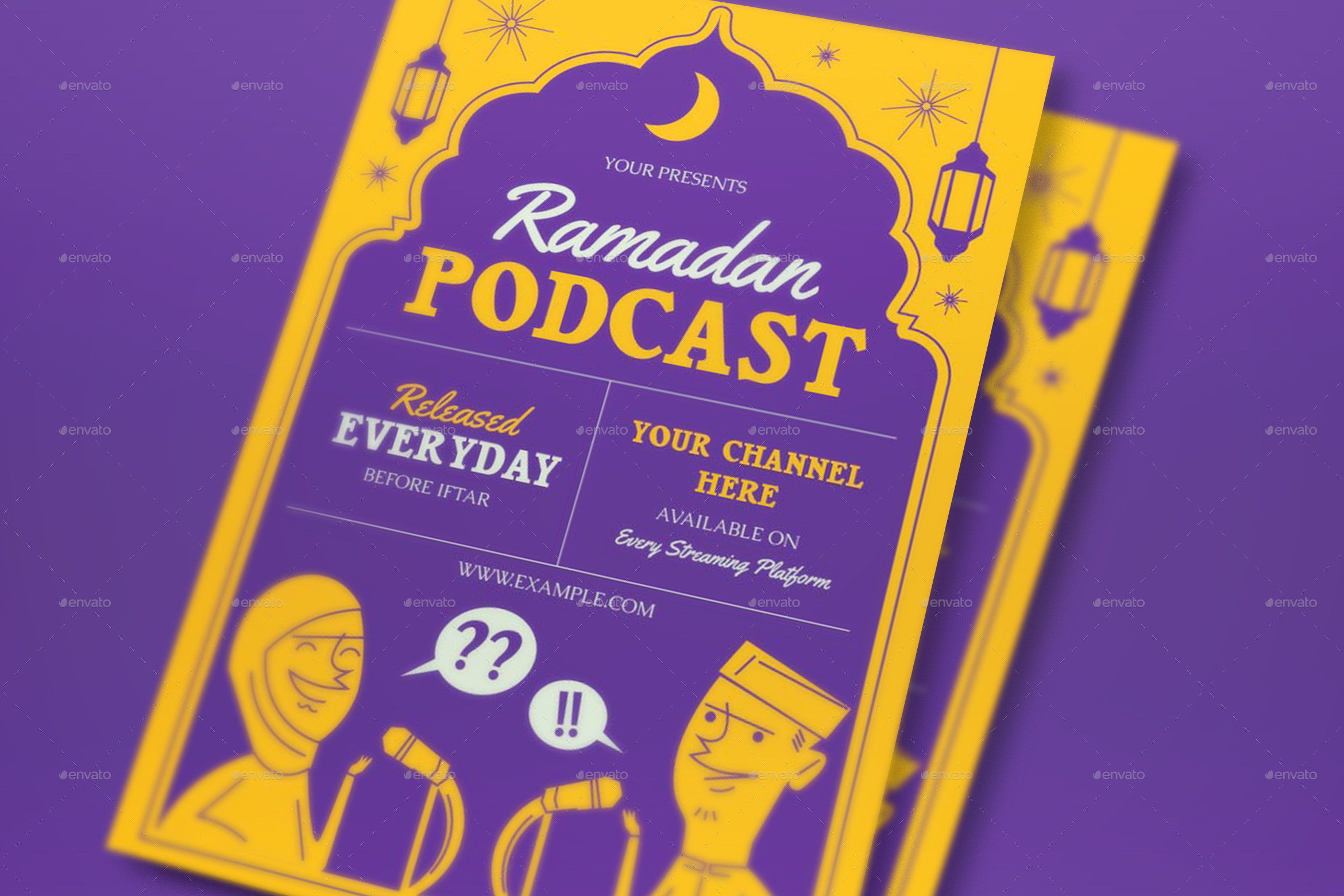 Yellow Hand Drawn Ramadan Podcast Flyer Set, Print Templates | GraphicRiver