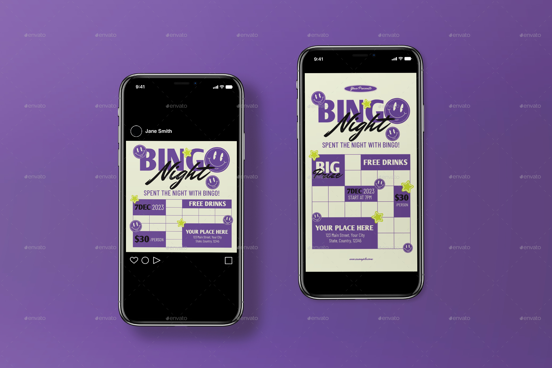 Purple Retro Bingo Night Flyer Set, Print Templates | GraphicRiver
