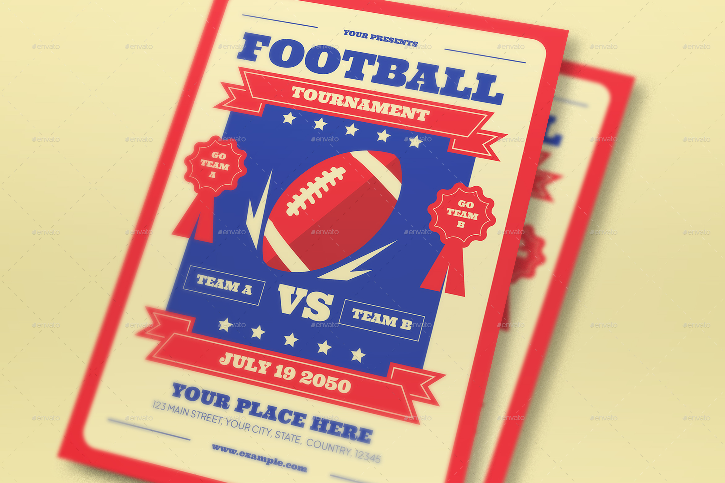 Red Flat Design Football Tournament Flyer Set, Print Templates ...