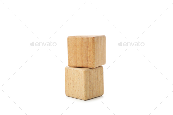 Blank wooden cubes for different concepts, isolated on white background ...