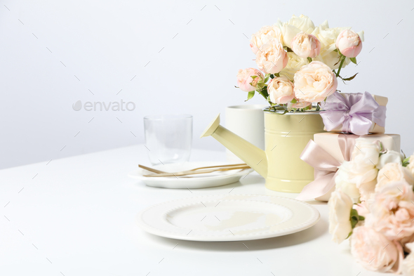 Concept of spring season table setting, space for text Stock Photo by ...