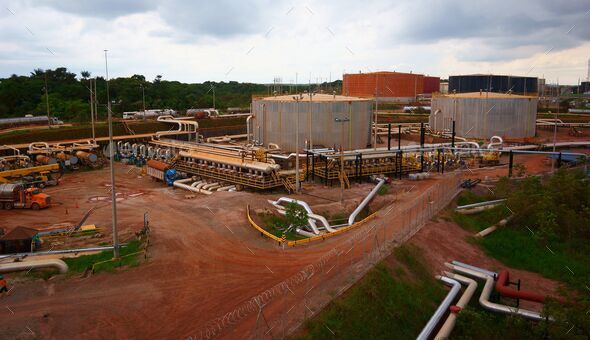 Modern factory complex in an industrial area in the daylight. Stock ...