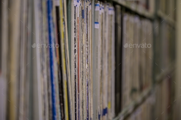 Large collection of vinyl and cassettes at a radio station storage ...