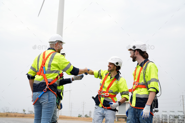 Wind turbine maintenance engineer at wind farm construction site. Wind ...