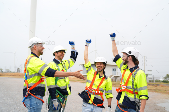 Wind turbine maintenance engineer at wind farm construction site. Wind ...