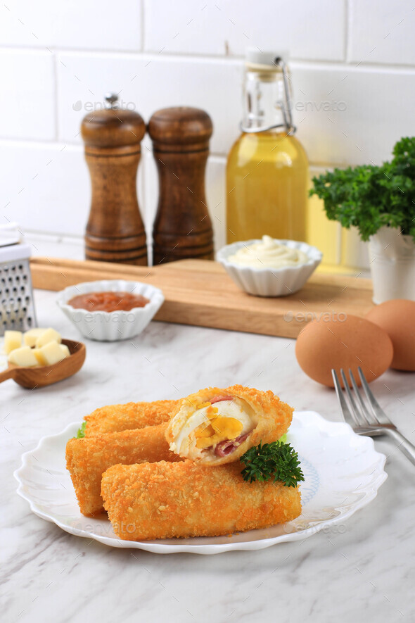 Homemade American Risoles, Thin Roll Crepes Filled with Mayonaise, Hard ...