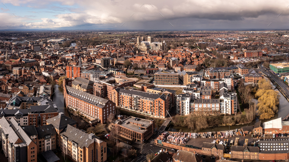 Aerial cityscape skyline of York city centre and Minster Stock Photo by ...